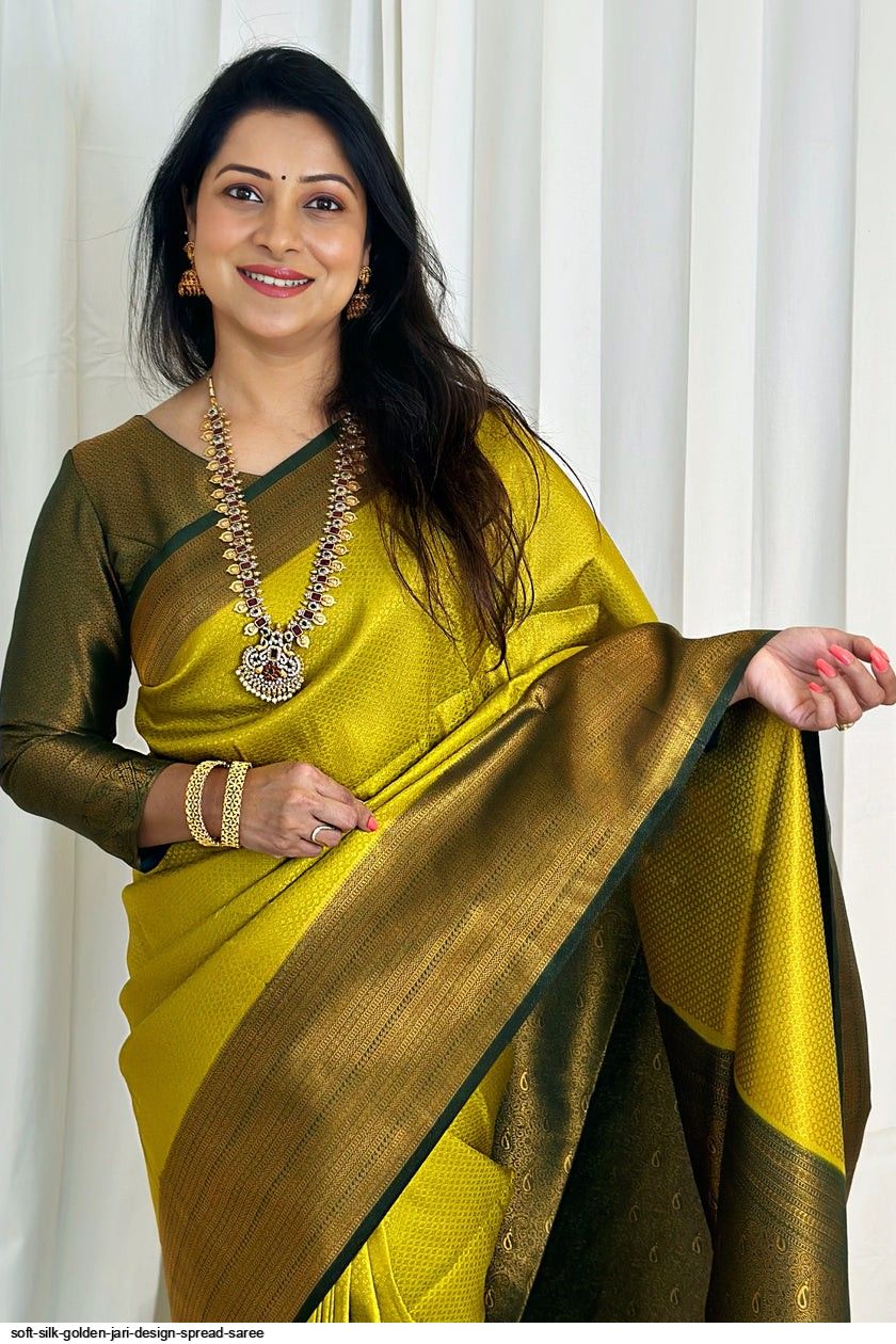 soft silk golden jari design Spread saree