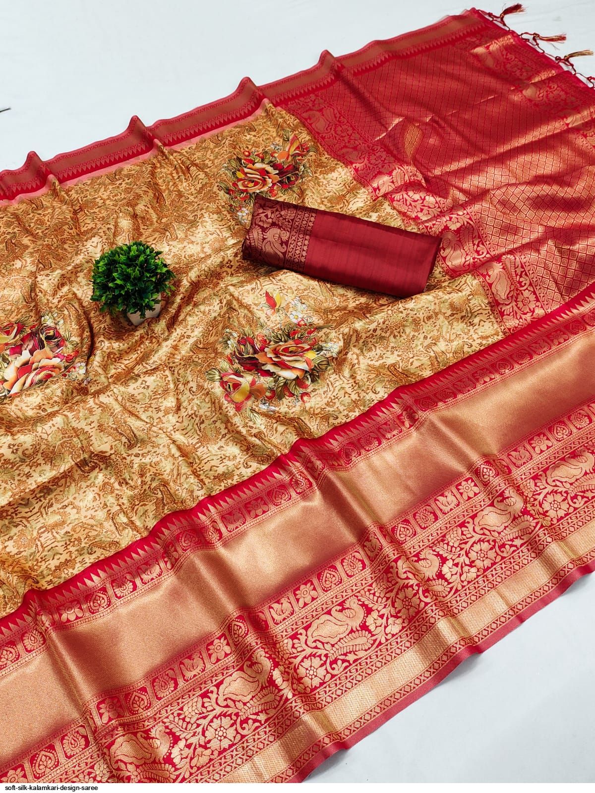 SOFT SILK KALAMKARI DESIGN SAREE