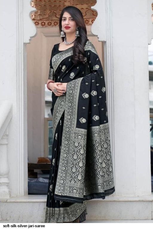 soft silk silver jari saree