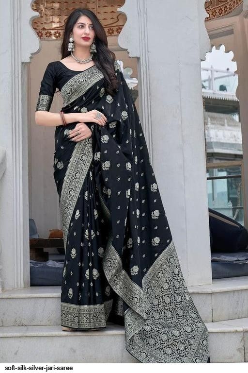 soft silk silver jari saree