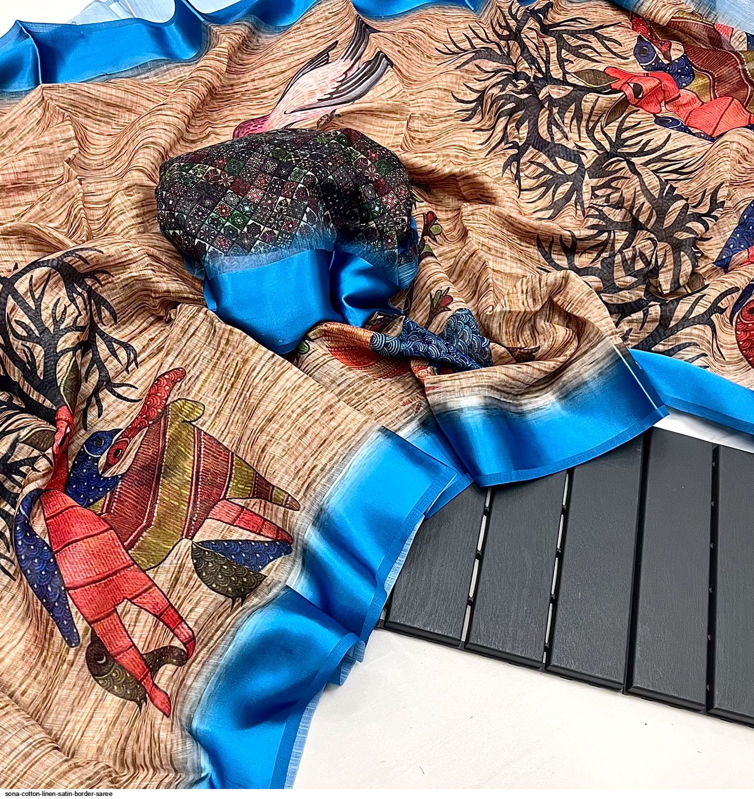 Sona COTTON LINEN SATIN BORDER SAREE