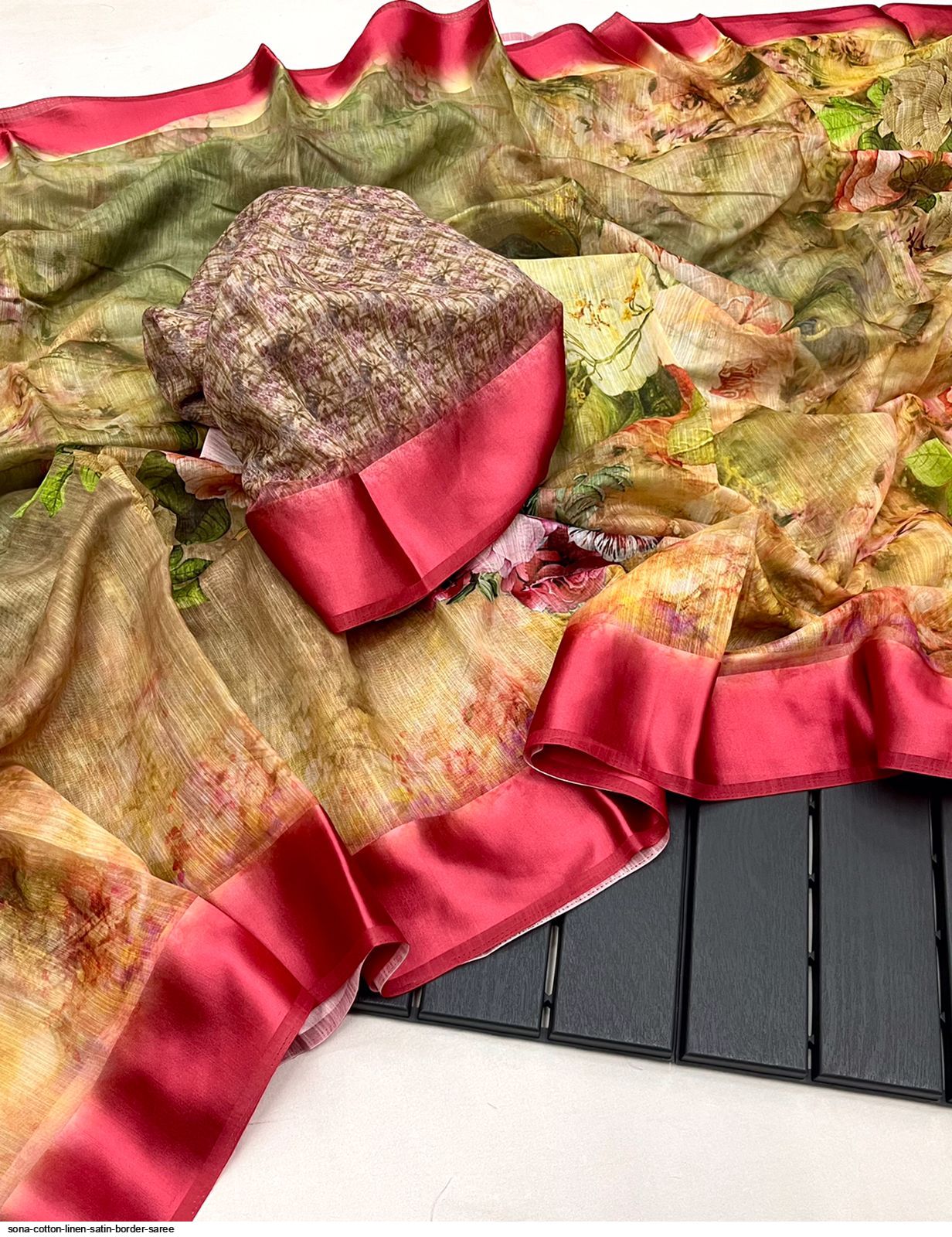 Sona COTTON LINEN SATIN BORDER SAREE