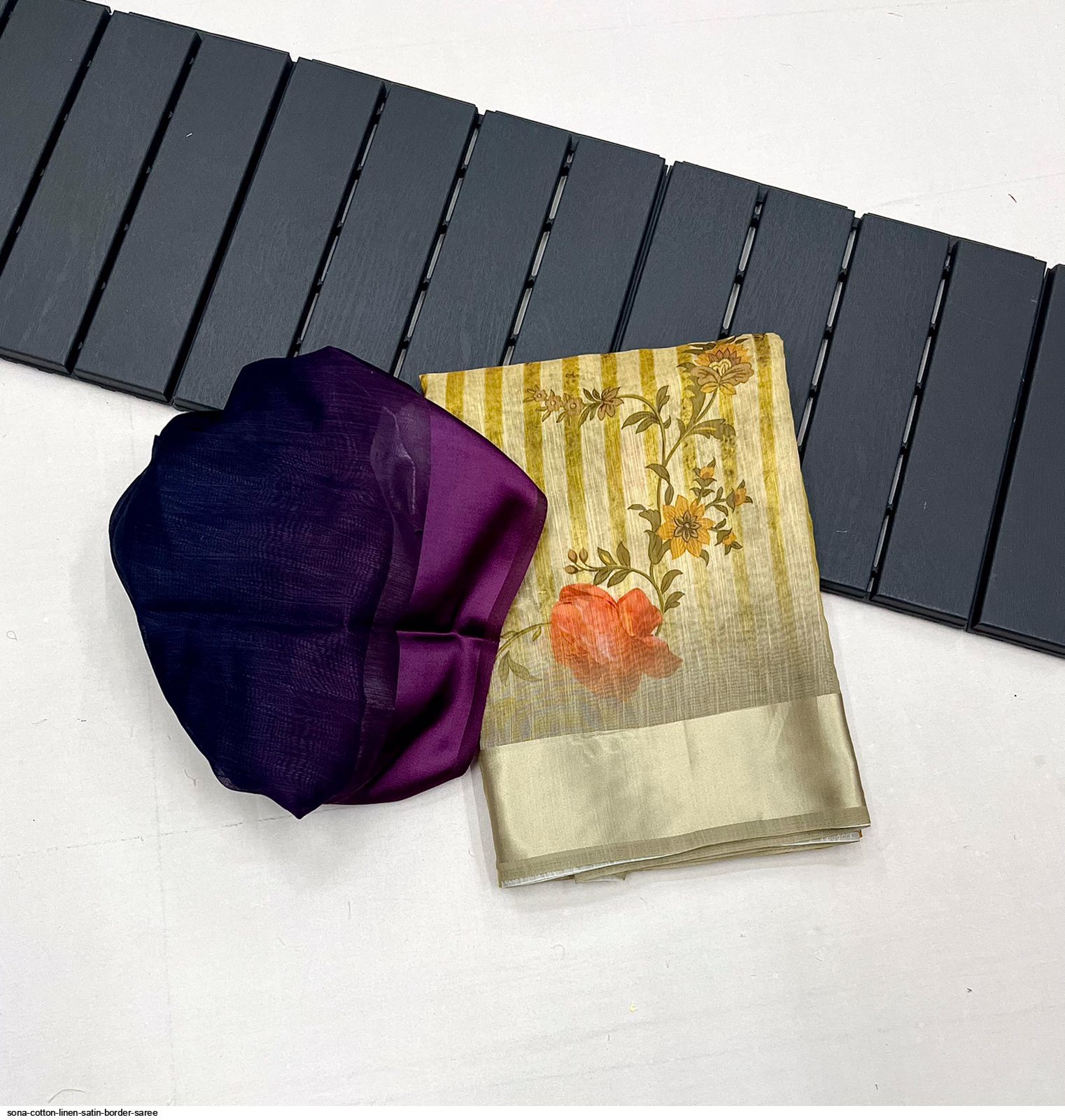 Sona COTTON LINEN SATIN BORDER SAREE