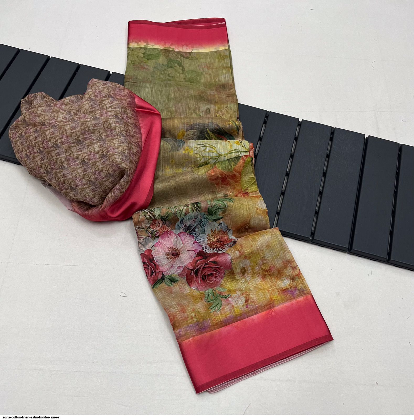 Sona COTTON LINEN SATIN BORDER SAREE