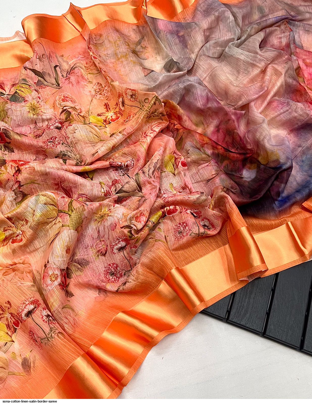 Sona COTTON LINEN SATIN BORDER SAREE