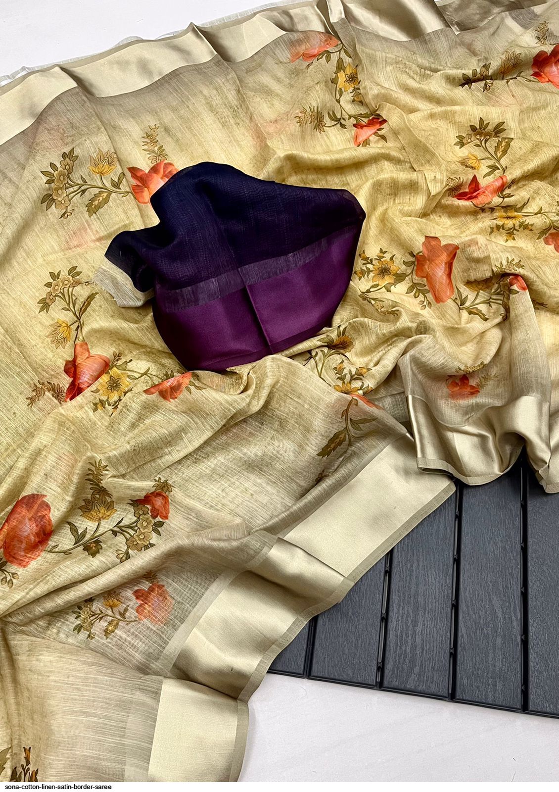 Sona COTTON LINEN SATIN BORDER SAREE