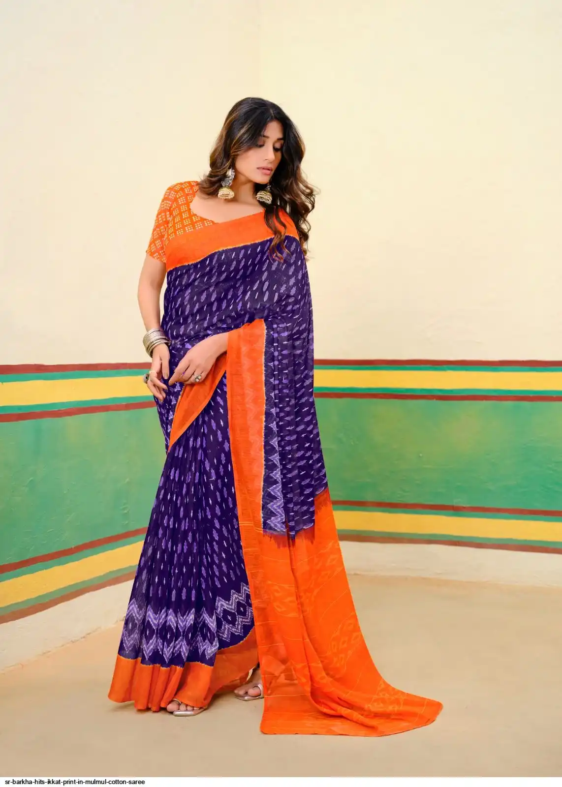 SR Barkha Hits Ikkat Print In Mulmul Cotton saree