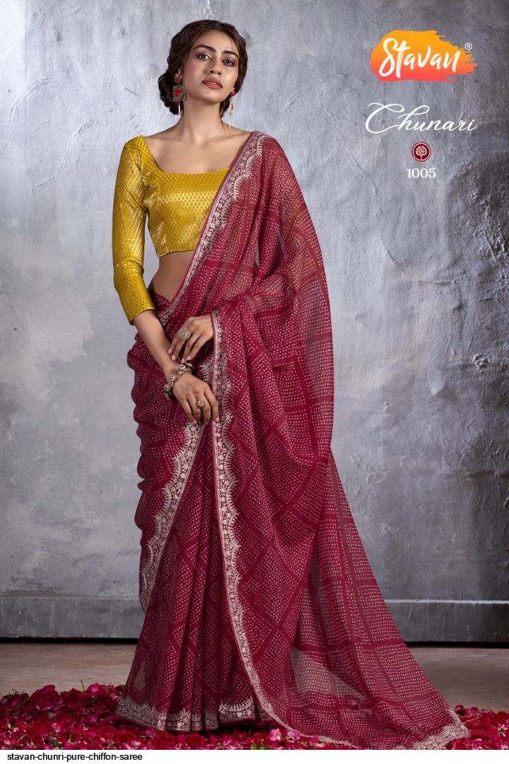 STAVAN CHUNRI PURE CHIFFON SAREE
