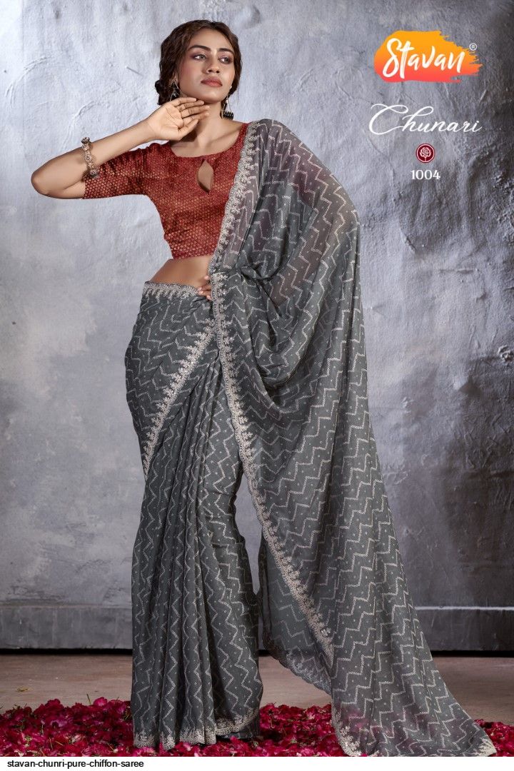 STAVAN CHUNRI PURE CHIFFON SAREE