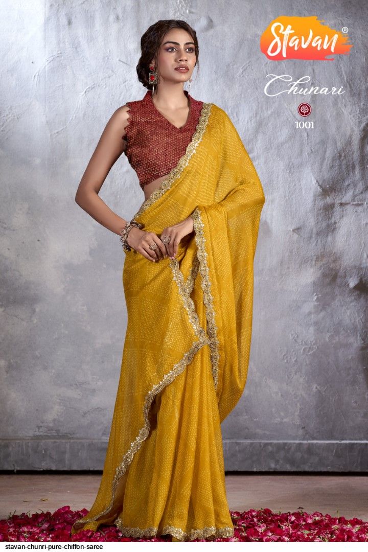 STAVAN CHUNRI PURE CHIFFON SAREE