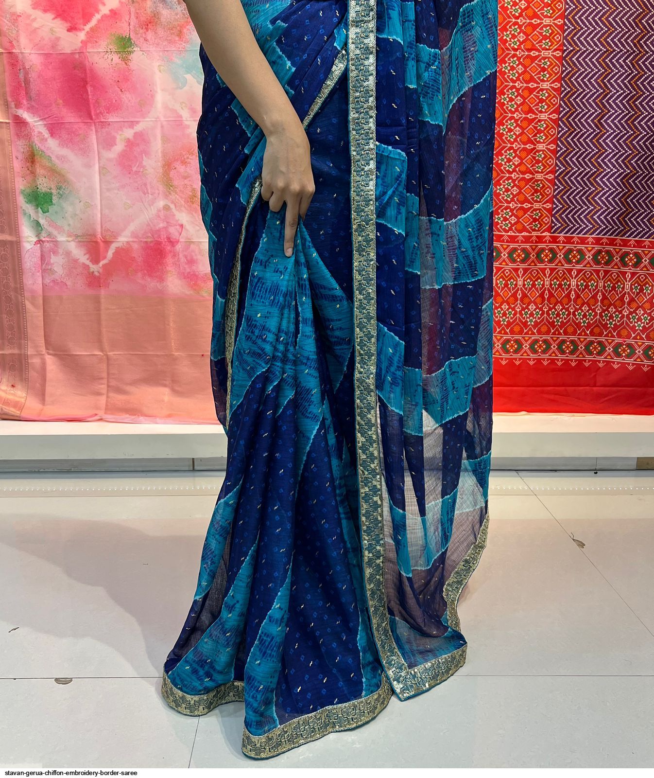 Stavan Gerua Chiffon Embroidery Border SAREE