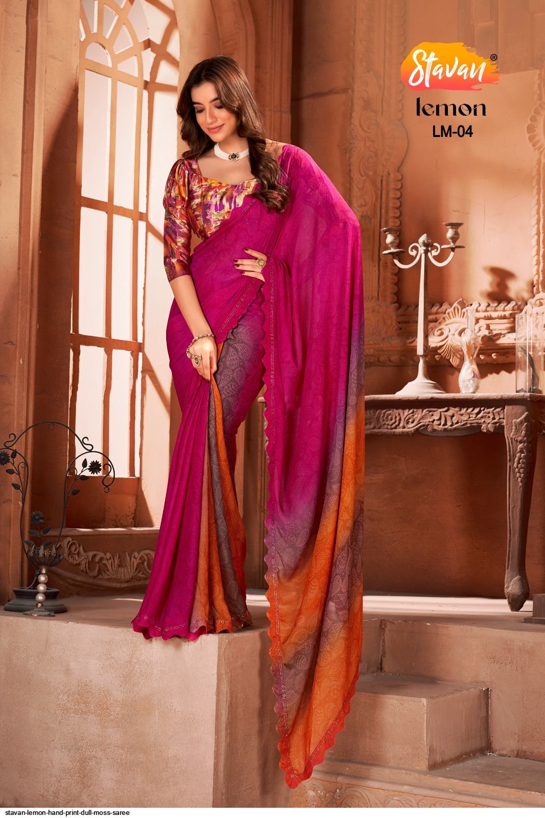 Stavan Lemon HAND Print Dull Moss SAREE