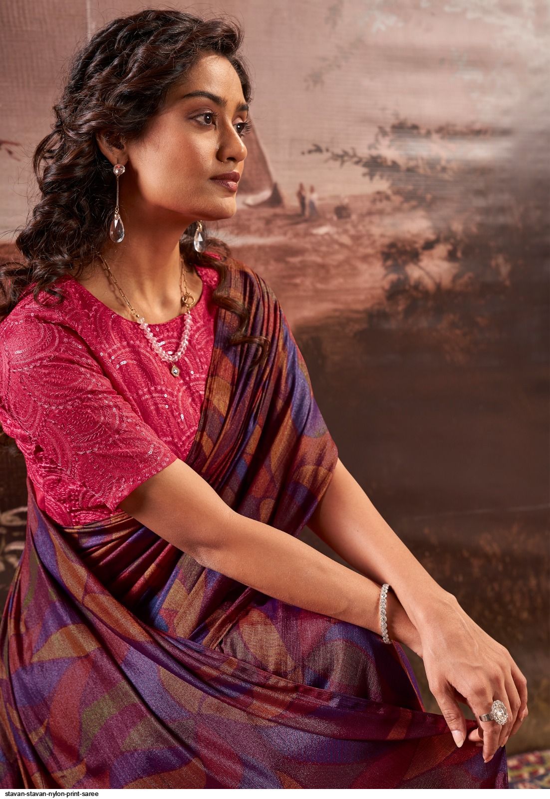 STAVAN STAVAN NYLON PRINT SAREE