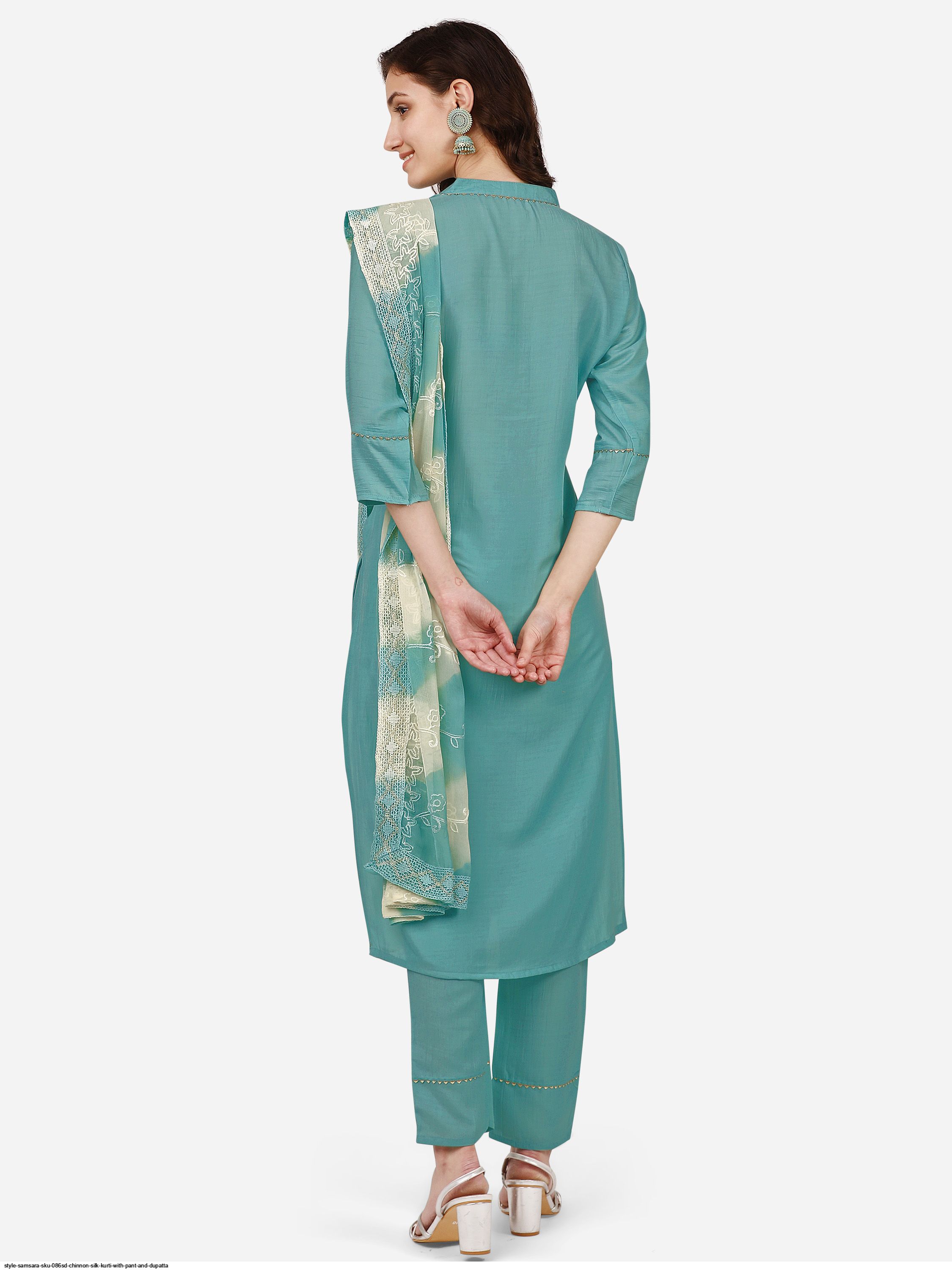 STYLE SAMSARA SKU 086SD Chinnon Silk KURTI WITH PANT AND DUPATTA