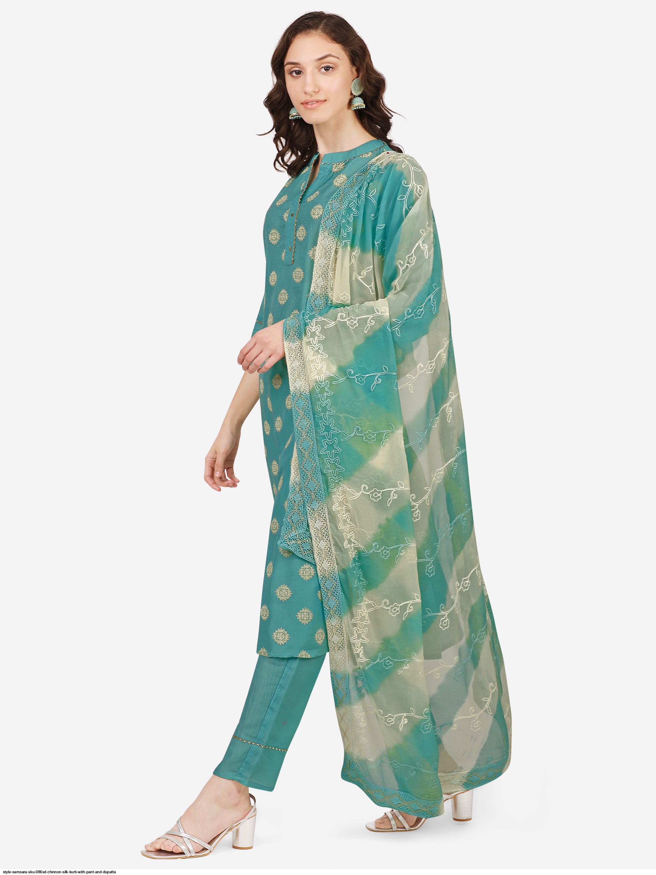 STYLE SAMSARA SKU 086SD Chinnon Silk KURTI WITH PANT AND DUPATTA