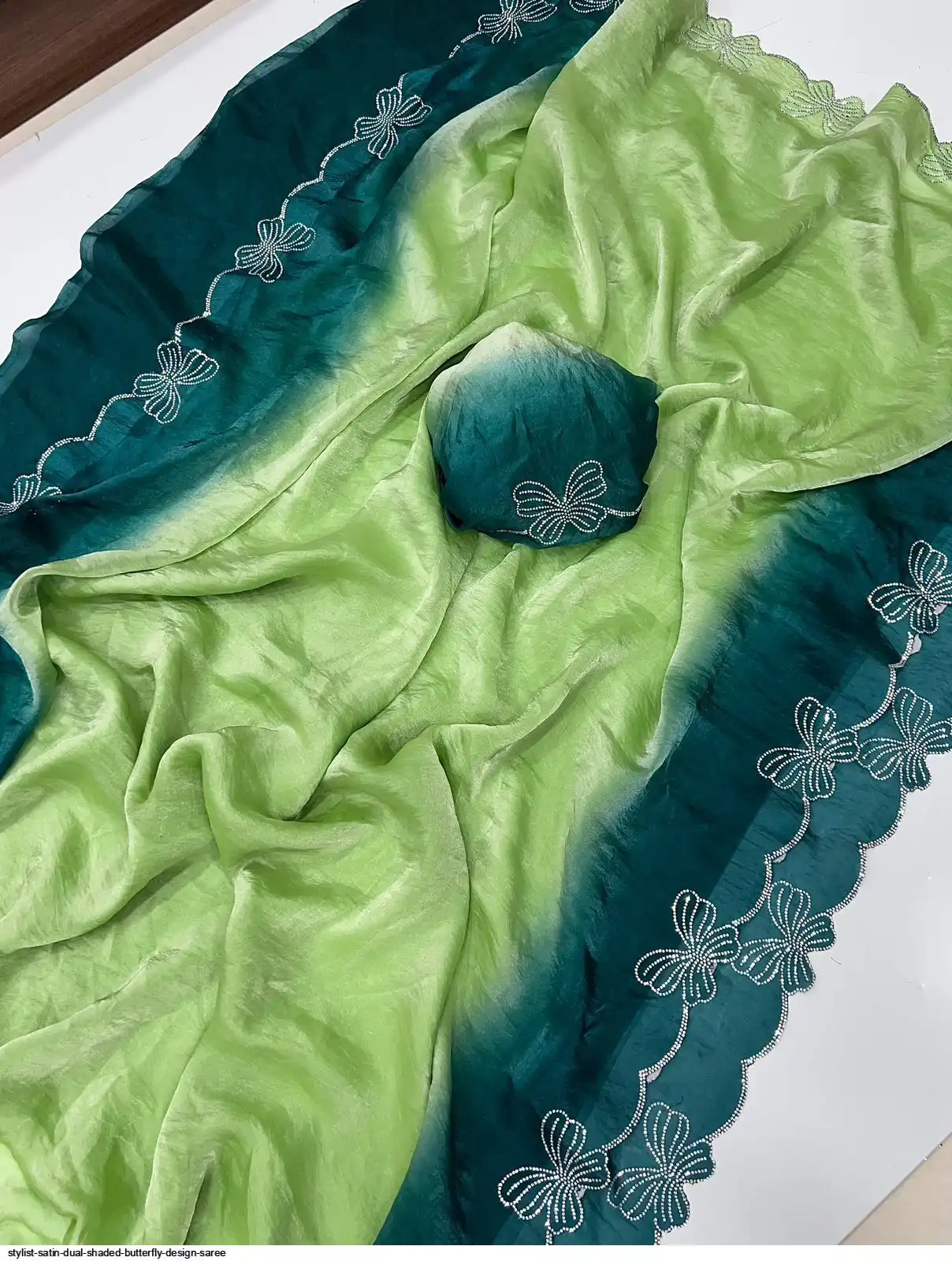 STYLIST Satin Dual Shaded Butterfly Design SAREE