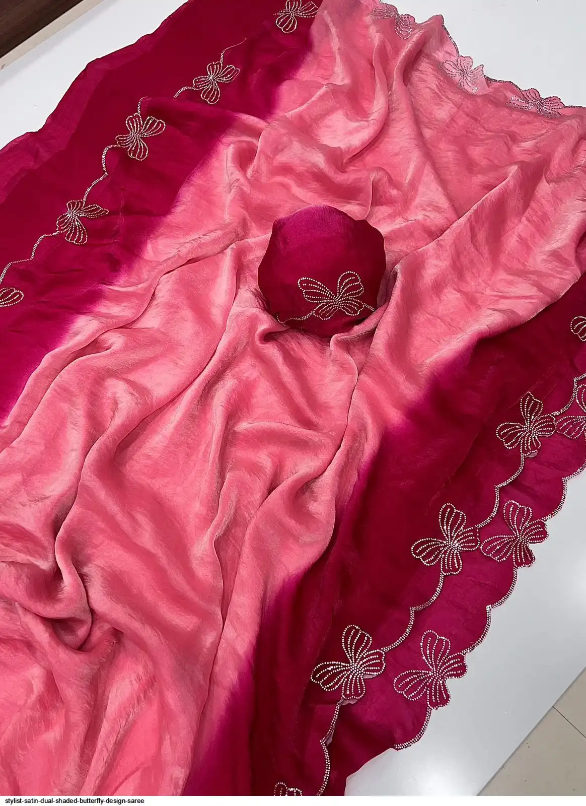 STYLIST Satin Dual Shaded Butterfly Design SAREE