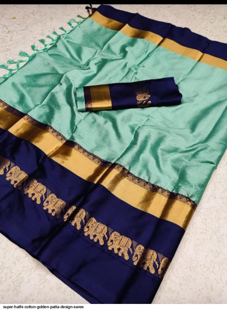 Super hathi COTTON GOLDEN PATTA DESIGN SAREE