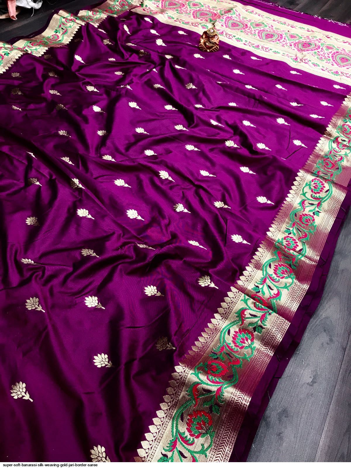 SUPER SOFT BANARASI SILK WEAVING GOLD JARI BORDER saree