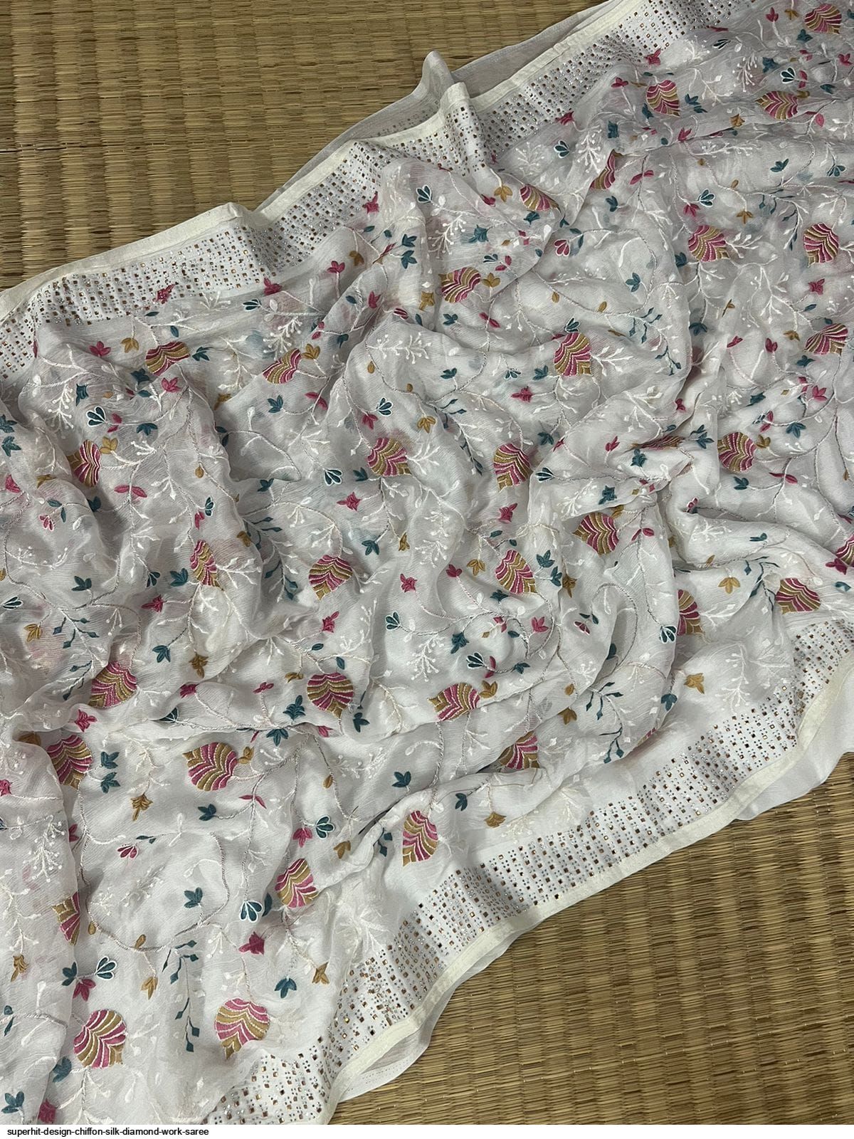 SUPERHIT DESIGN Chiffon Silk Diamond work saree