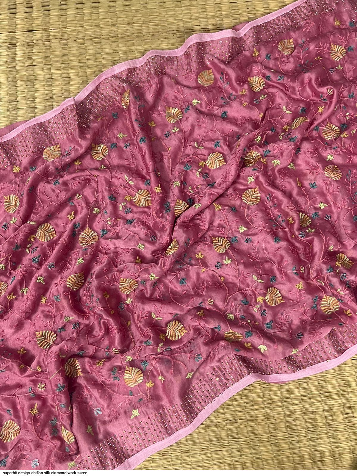 SUPERHIT DESIGN Chiffon Silk Diamond work saree