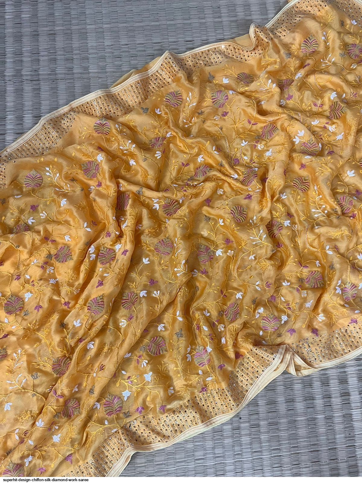 SUPERHIT DESIGN Chiffon Silk Diamond work saree