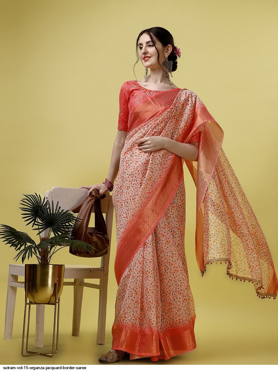 SUTRAM VOL 15 ORGANZA JACQUARD BORDER SAREE