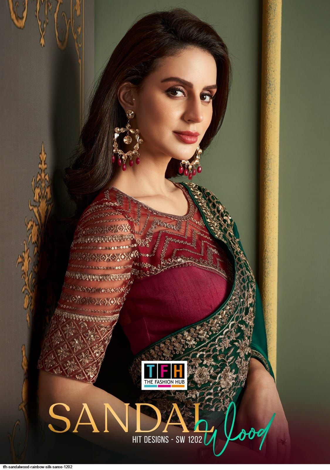 TFH SANDALWOOD Rainbow Silk SAREE 1202