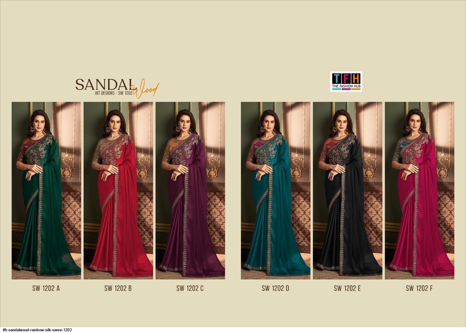 TFH SANDALWOOD Rainbow Silk SAREE 1202
