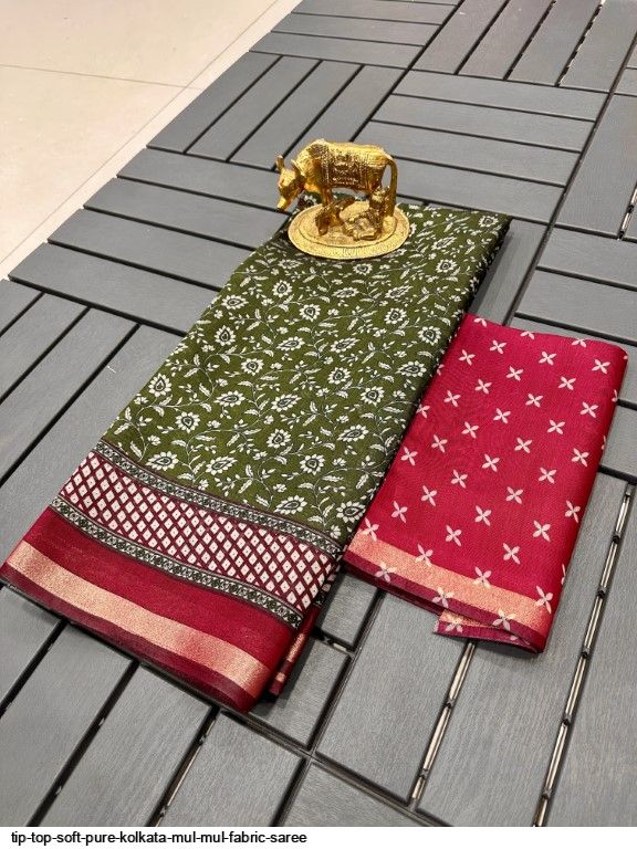 Tip Top Soft Pure Kolkata Mul Mul Fabric saree