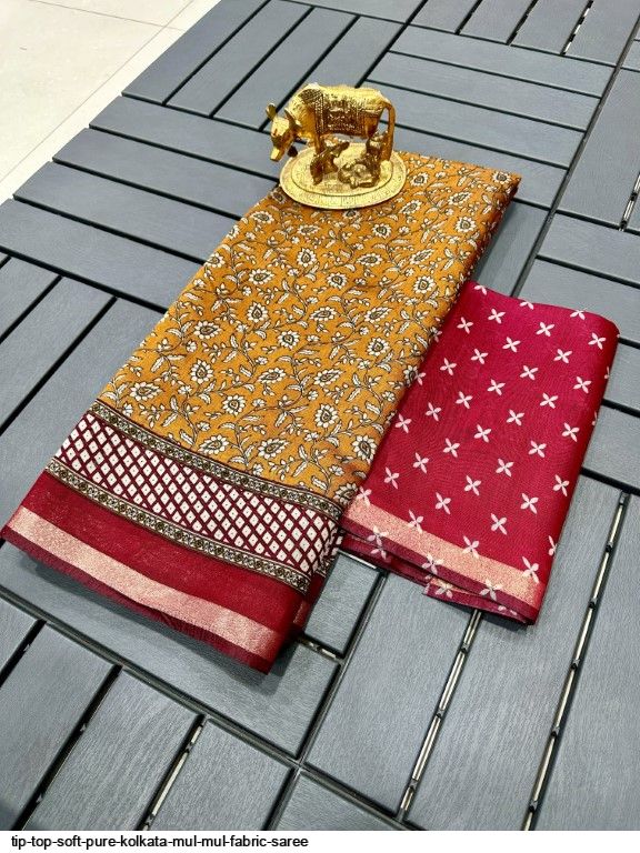 Tip Top Soft Pure Kolkata Mul Mul Fabric saree
