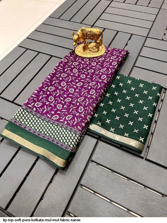 Tip Top Soft Pure Kolkata Mul Mul Fabric saree
