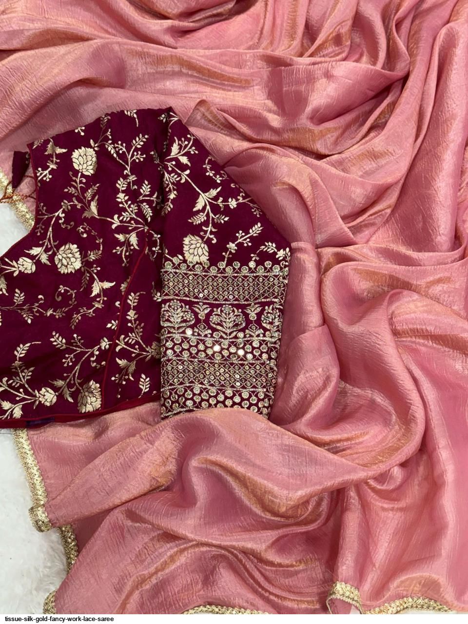 Tissue silk Gold Fancy Work lace saree