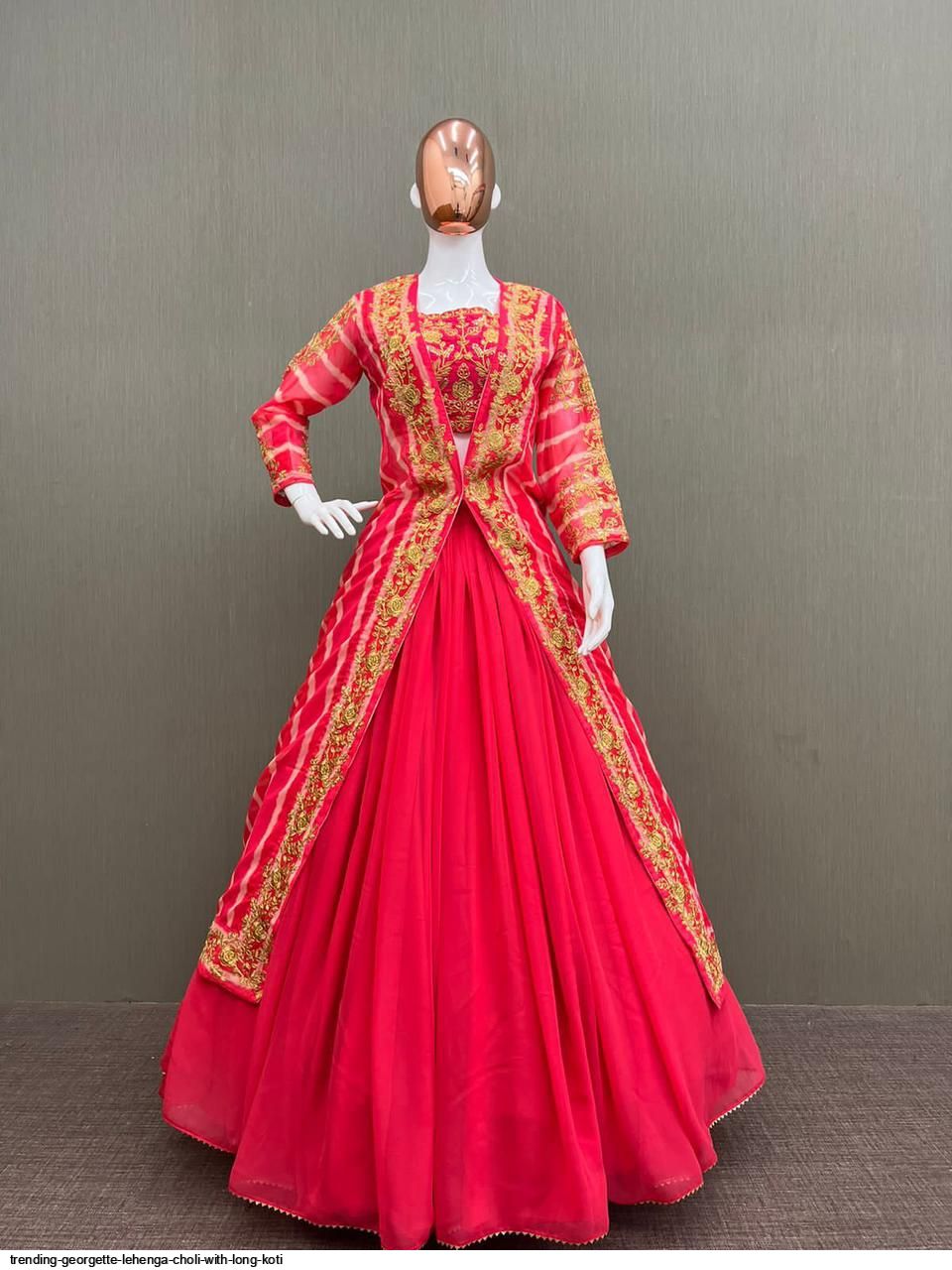 TRENDING GEORGETTE LEHENGA CHOLI WITH LONG KOTI