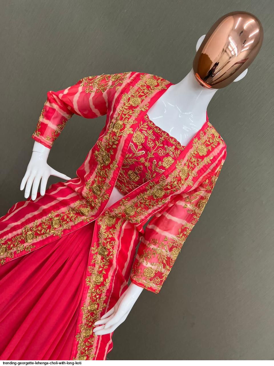 TRENDING GEORGETTE LEHENGA CHOLI WITH LONG KOTI