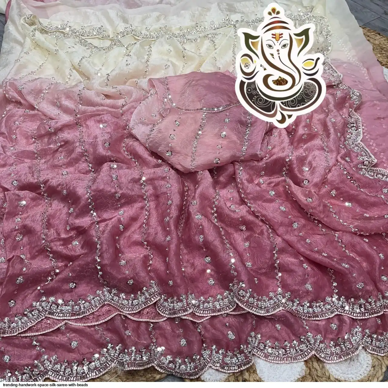 Trending Space Silk Saree – Handwork & Beads Wholesale