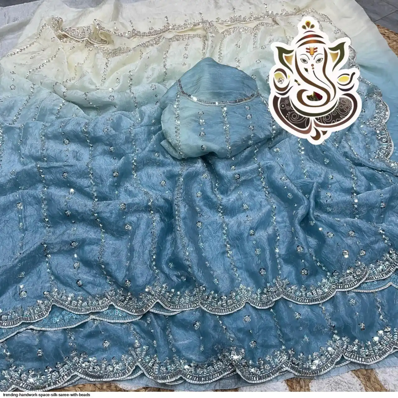 Trending Space Silk Saree – Handwork & Beads Wholesale