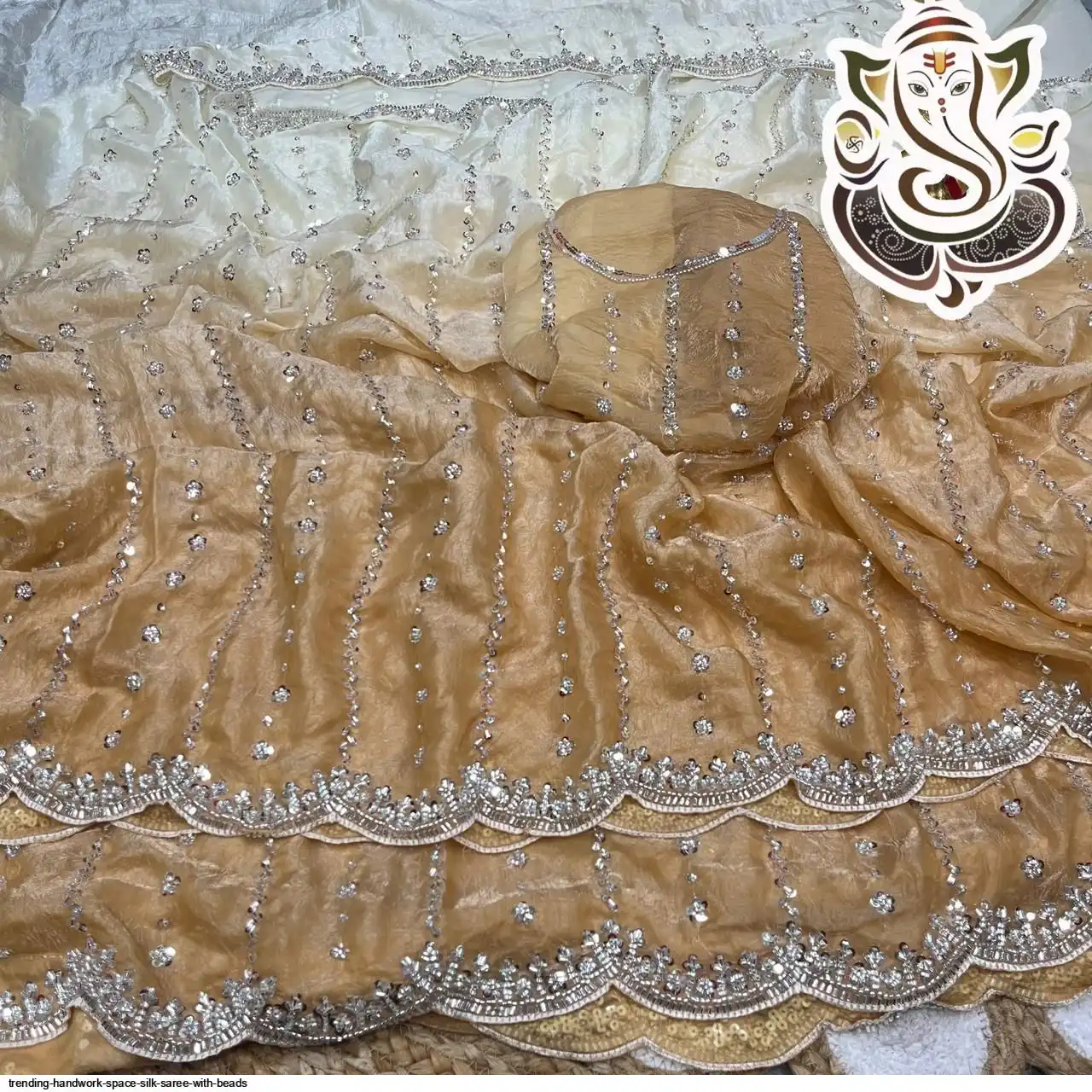 Trending Space Silk Saree – Handwork & Beads Wholesale