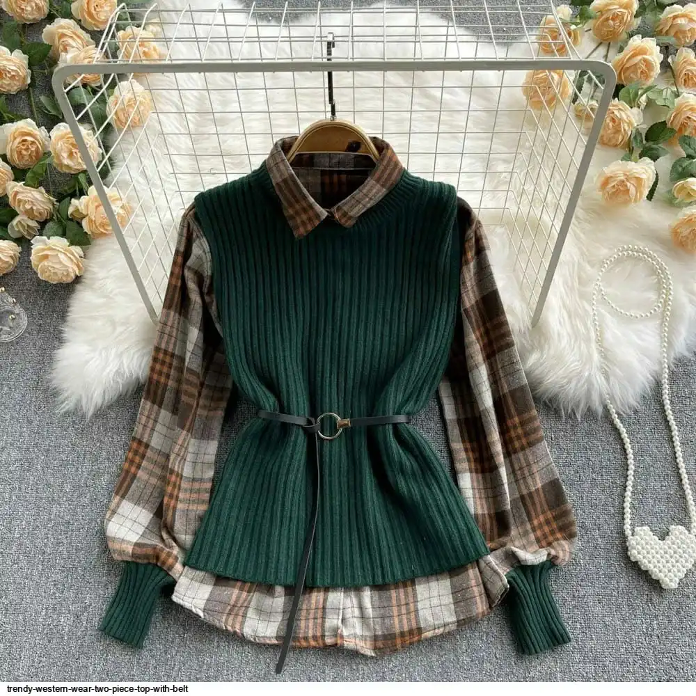 trendy western wear Two Piece Top With Belt