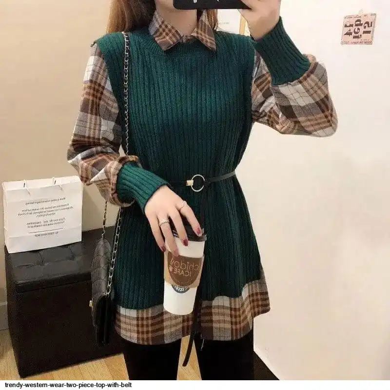 trendy western wear Two Piece Top With Belt