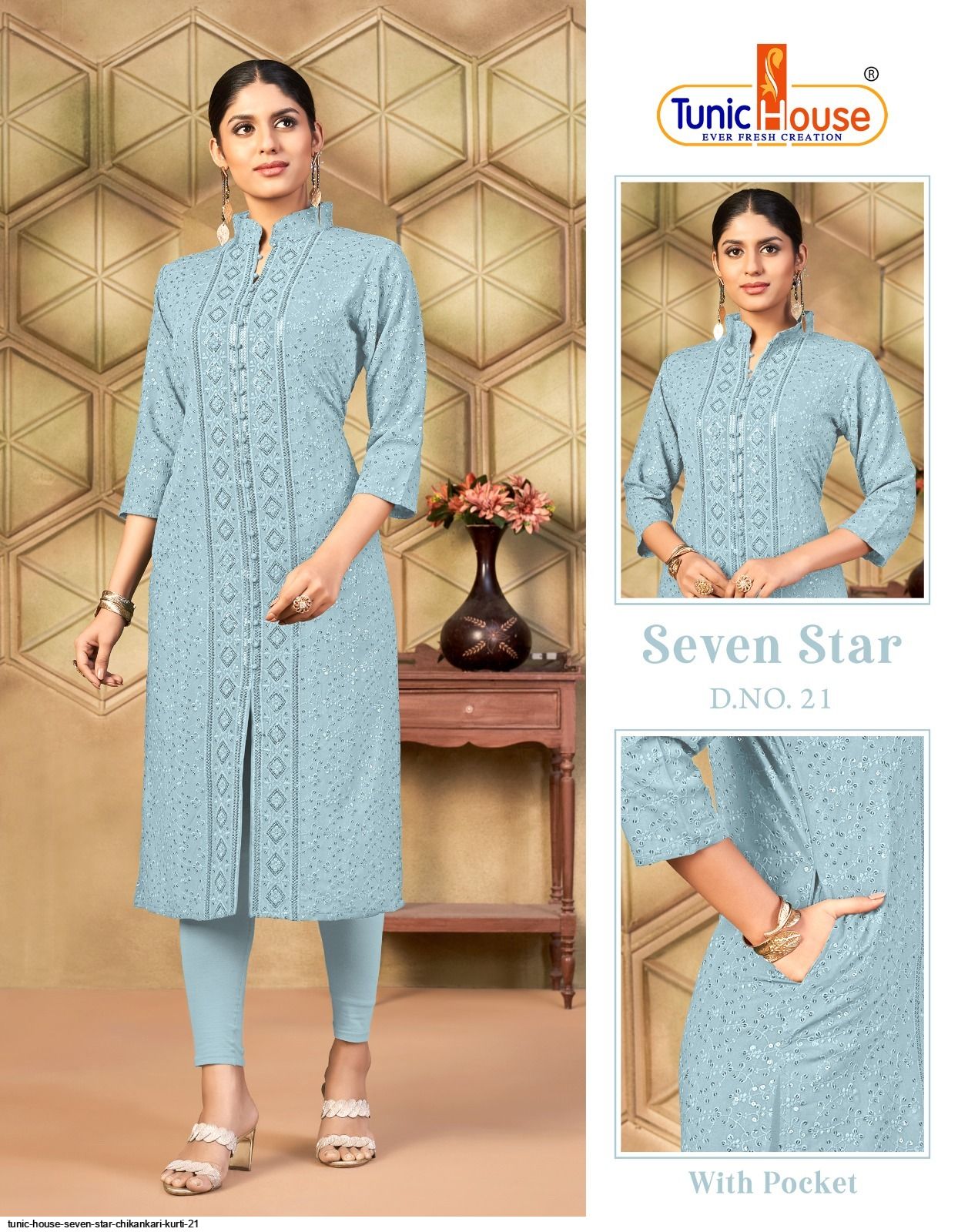 TUNIC HOUSE SEVEN STAR CHIKANKARI KURTI 21