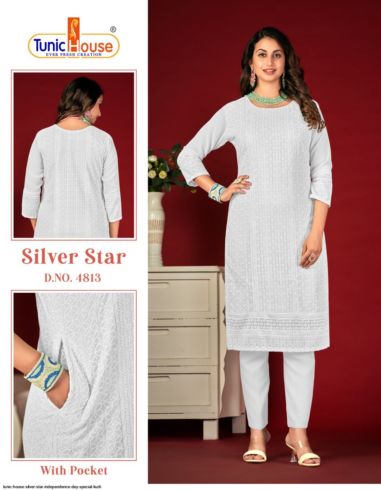 TUNIC HOUSE SILVER STAR INDEPENDENCE DAY SPECIAL KURTI