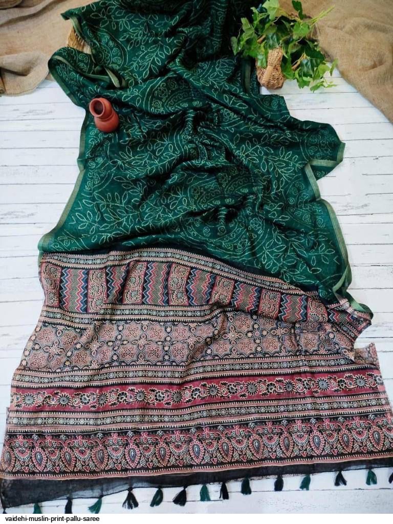 VAIDEHI MUSLIN PRINT PALLU SAREE