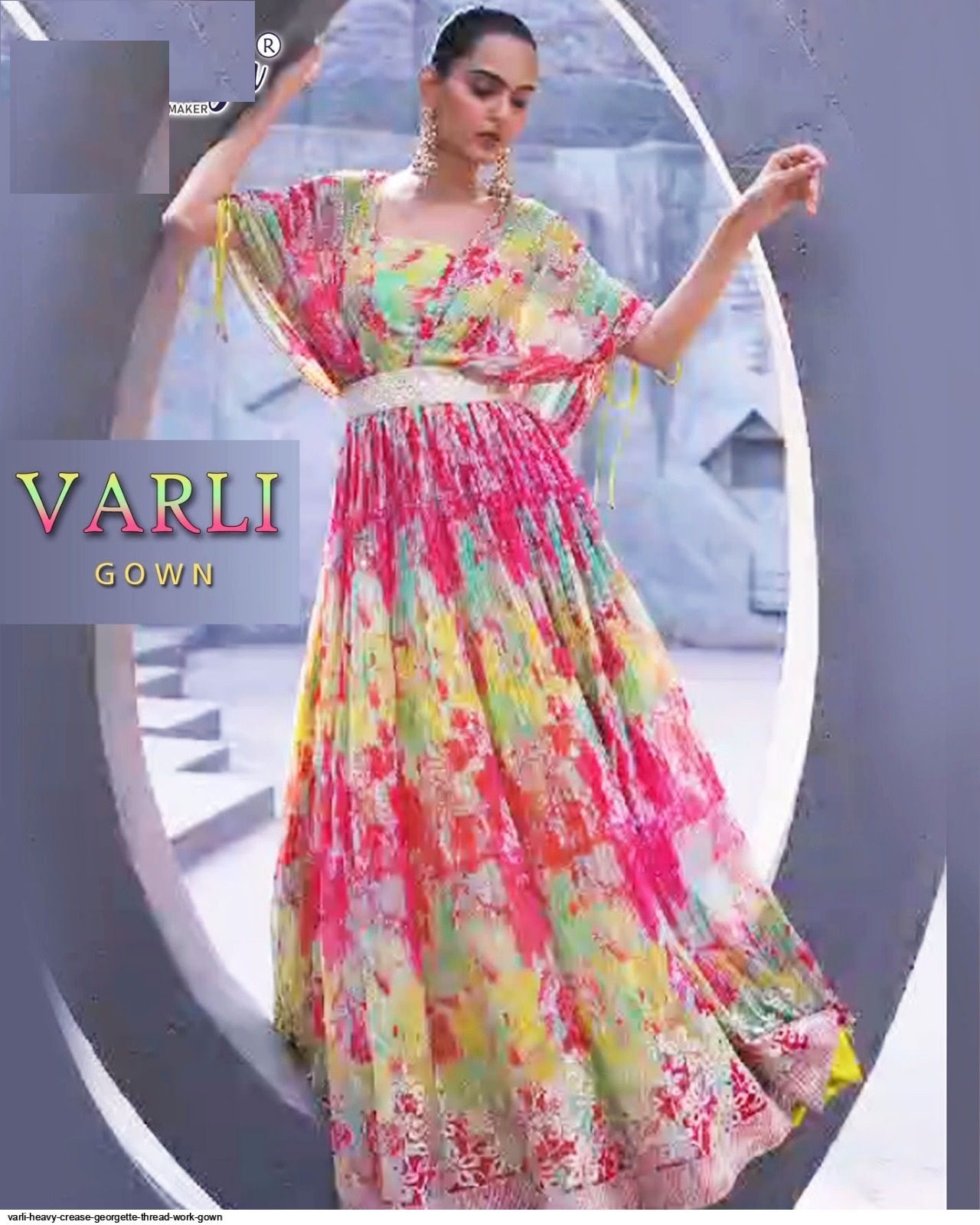 VARLI Heavy Crease Georgette Thread Work GOWN