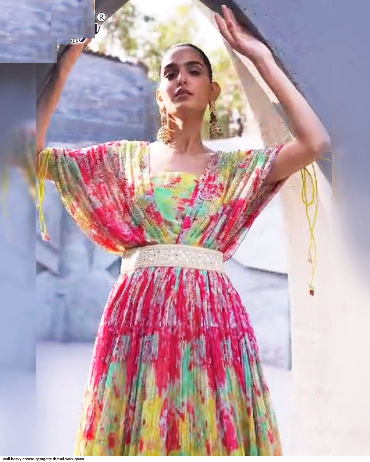 VARLI Heavy Crease Georgette Thread Work GOWN