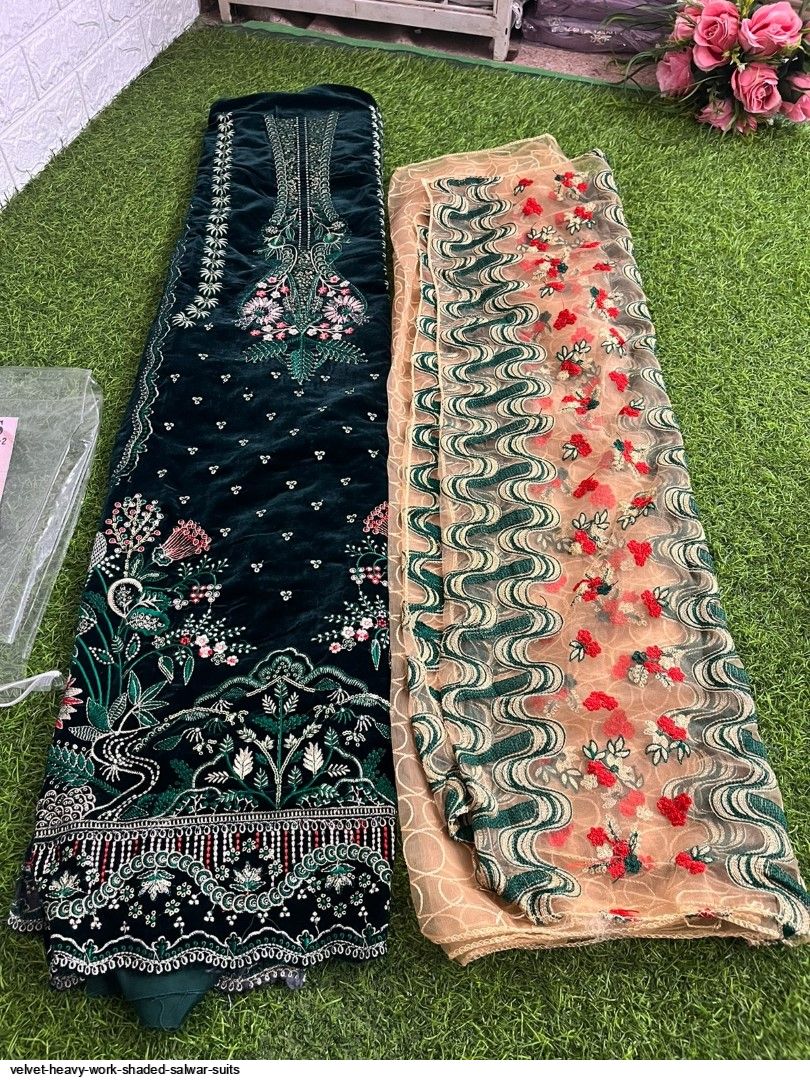 Velvet heavy work shaded salwar suits