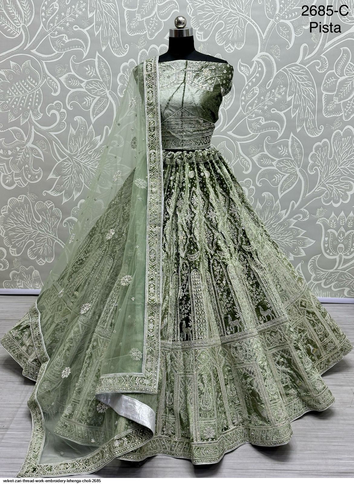 velvet zari thread work embroidery lehenga choli 2685