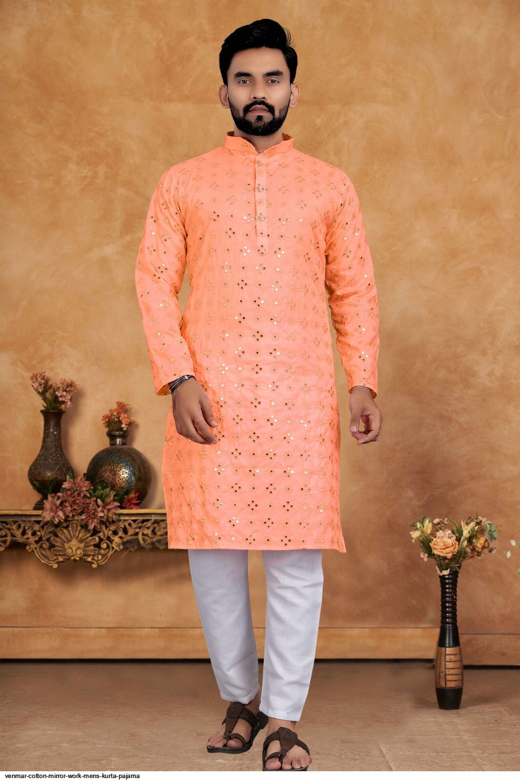 VENMAR COTTON MIRROR WORK MENS KURTA PAJAMA