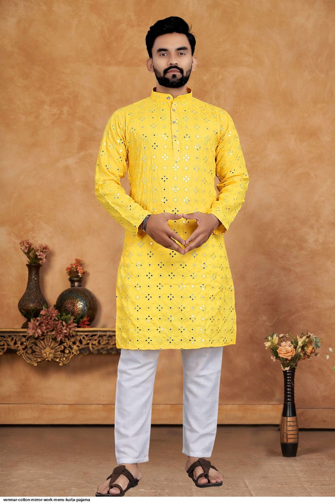 VENMAR COTTON MIRROR WORK MENS KURTA PAJAMA
