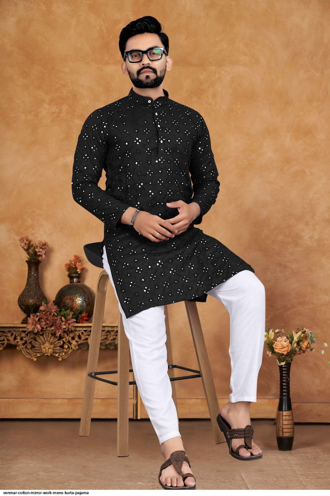 VENMAR COTTON MIRROR WORK MENS KURTA PAJAMA